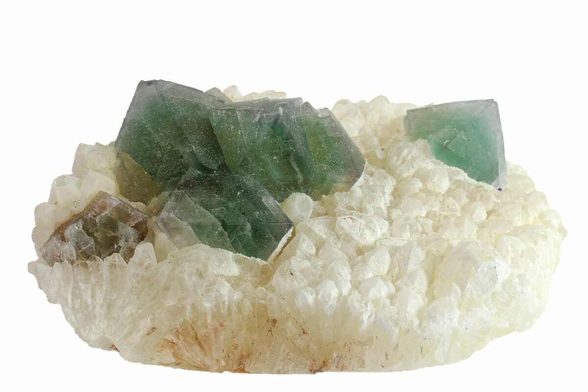 3.3" Green, Octahedral Fluorite Crystals on Quartz - China (#163226 ...