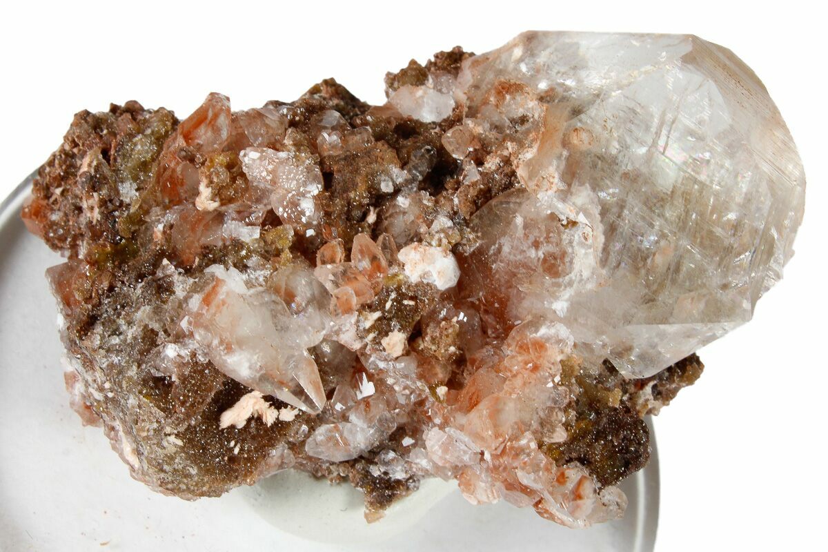 1.8" Calcite Crystal Cluster with Hematite Phantoms - Fluorescent ...
