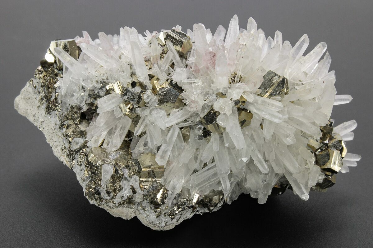 2.9" Gleaming Pyritohedral Pyrite & Quartz Crystal Association - Peru ...