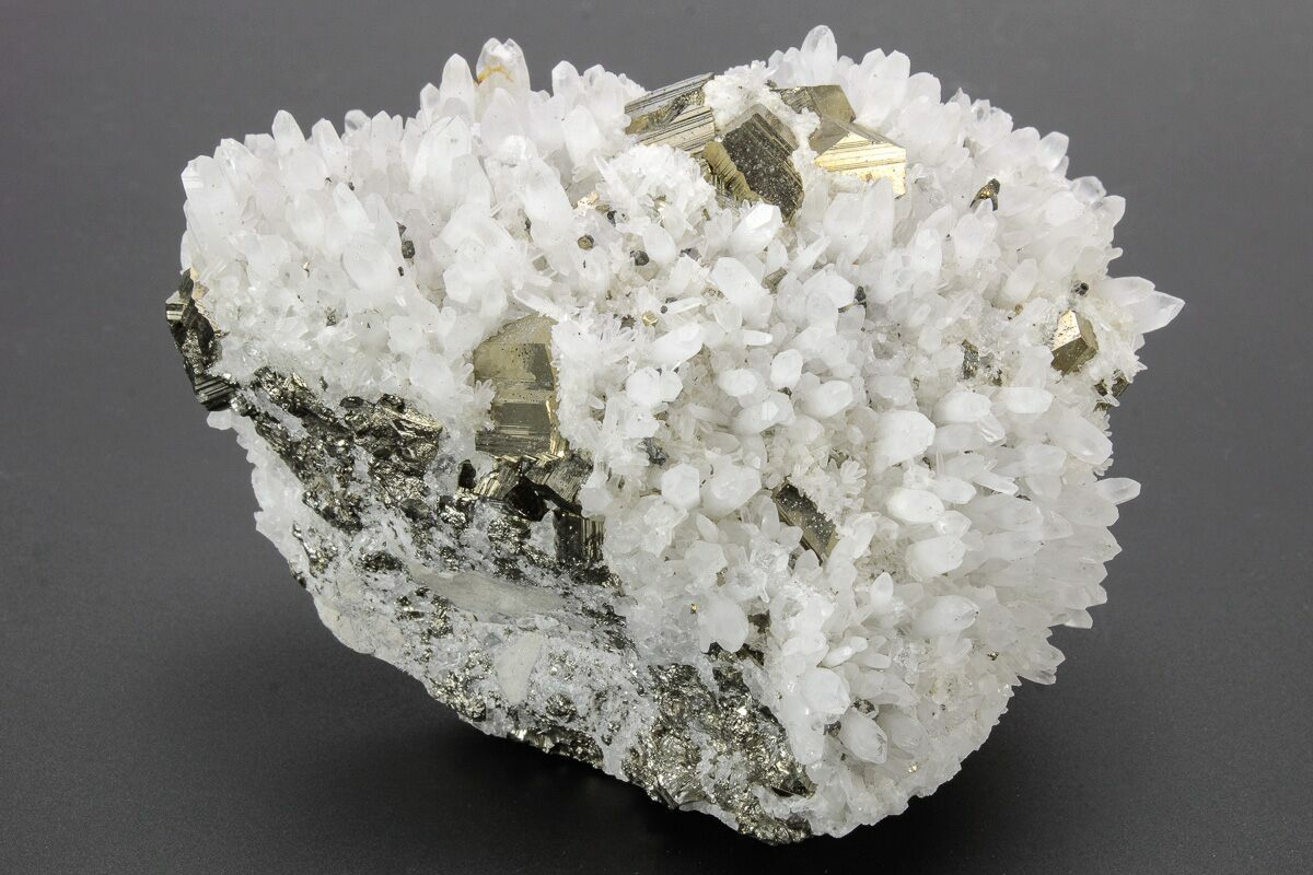 3.8" Gleaming, Striated Pyrite and Quartz Crystal Association - Peru ...