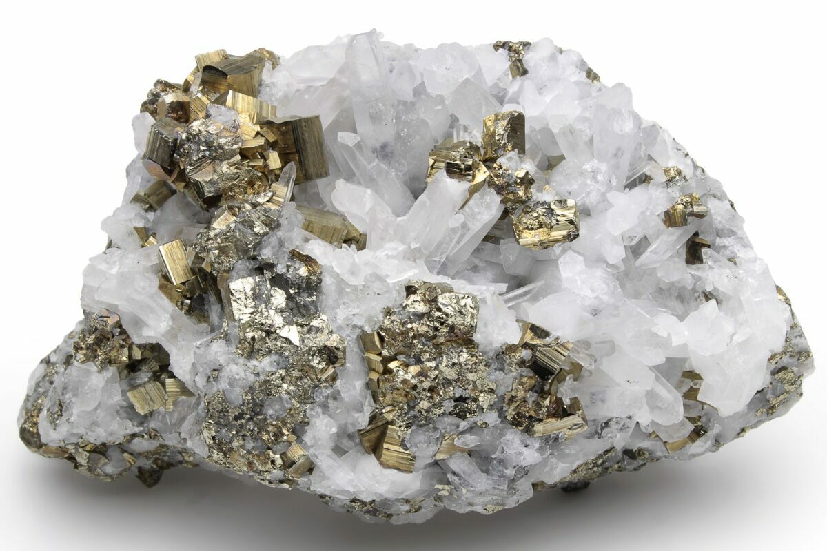 3.55" Gleaming, Striated Pyrite Crystals with Quartz Crystals - Peru ...