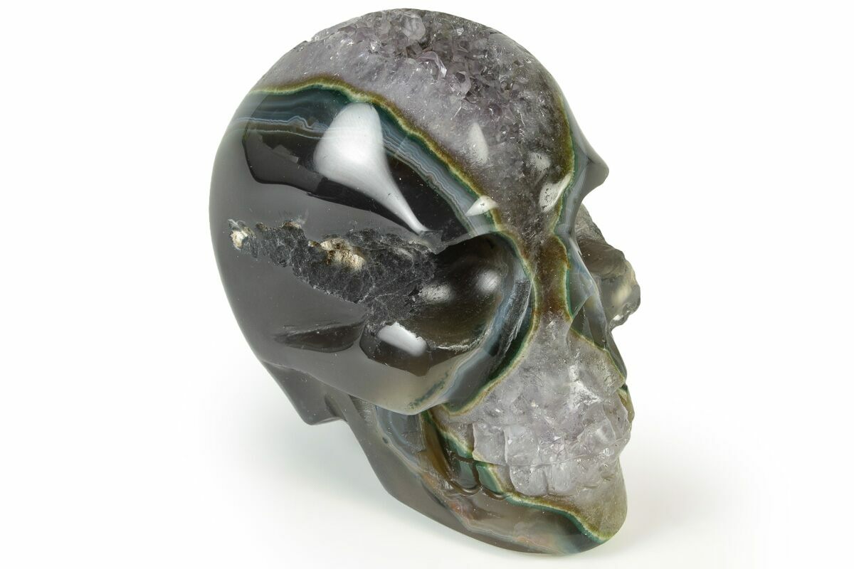 3.1" Polished Banded Agate Skull with Quartz Crystal Pocket (#237073 ...