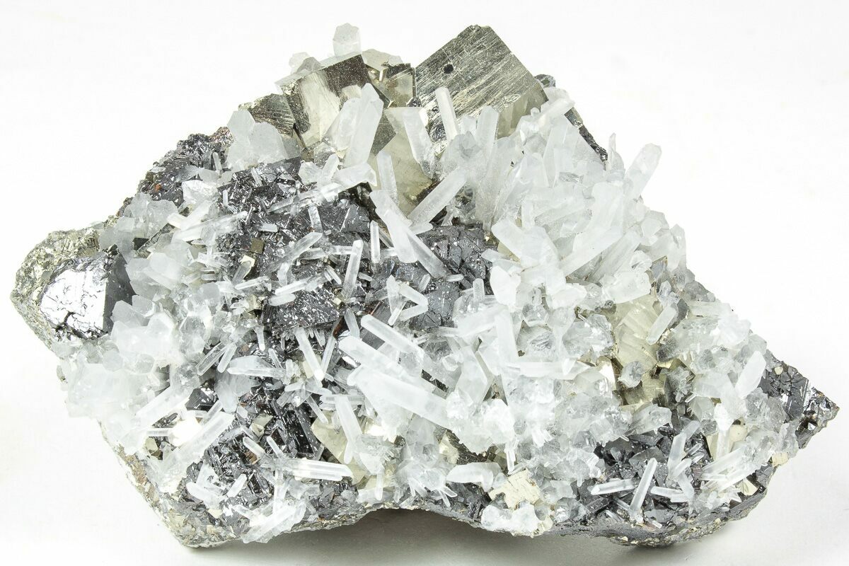 3.6" Gleaming Pyrite and Sphalerite (Marmatite) on Quartz - Peru ...