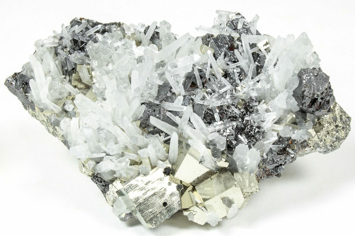 3.6" Gleaming Pyrite and Sphalerite (Marmatite) on Quartz - Peru ...