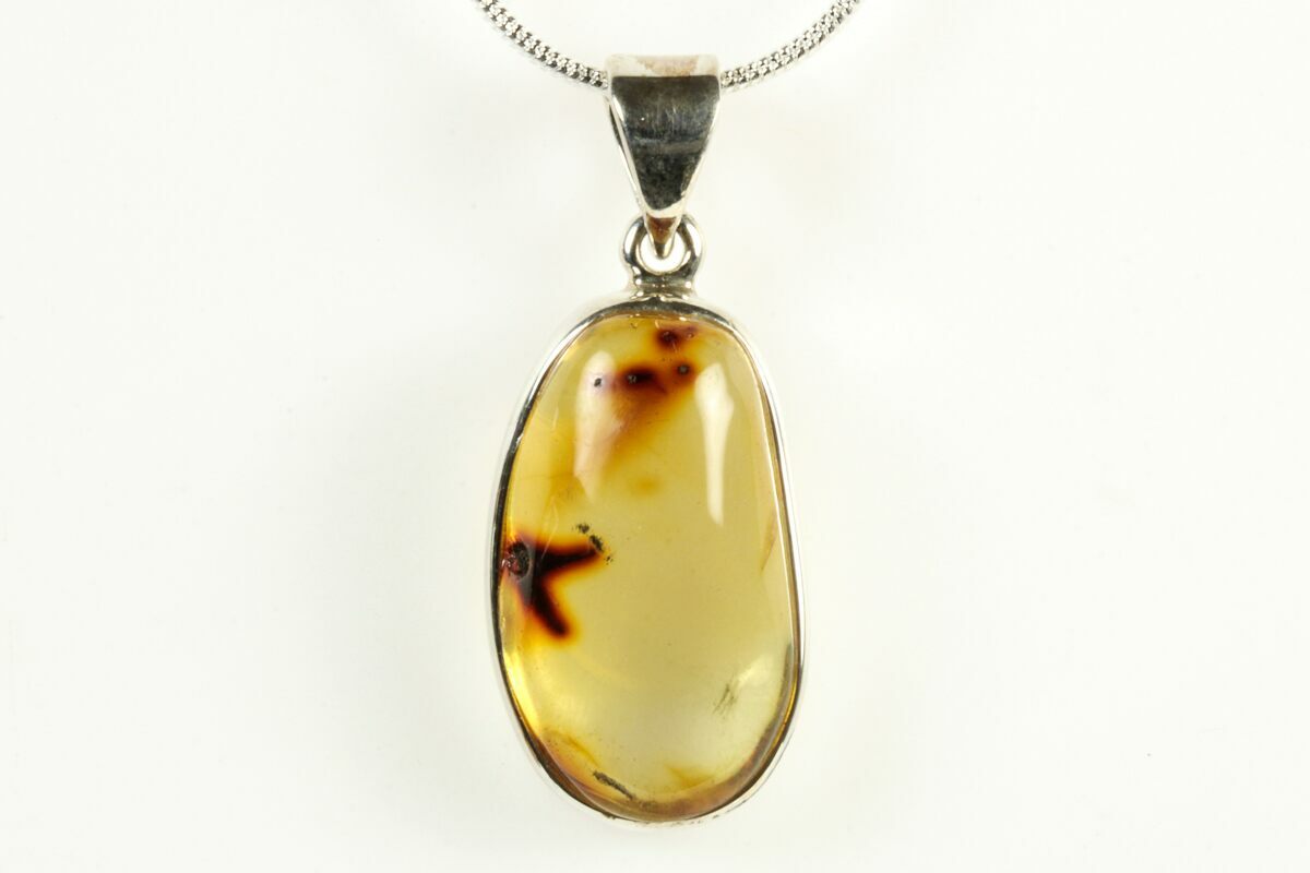 .95" Polished Baltic Amber Pendant (Necklace) - 925 Sterling Silver ...