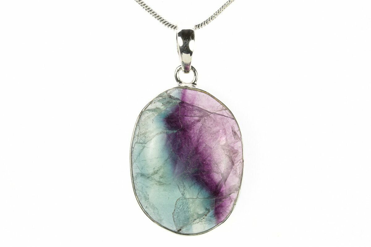 1.2" Banded Fluorite Pendant (Necklace) - 925 Sterling Silver (#278746 ...