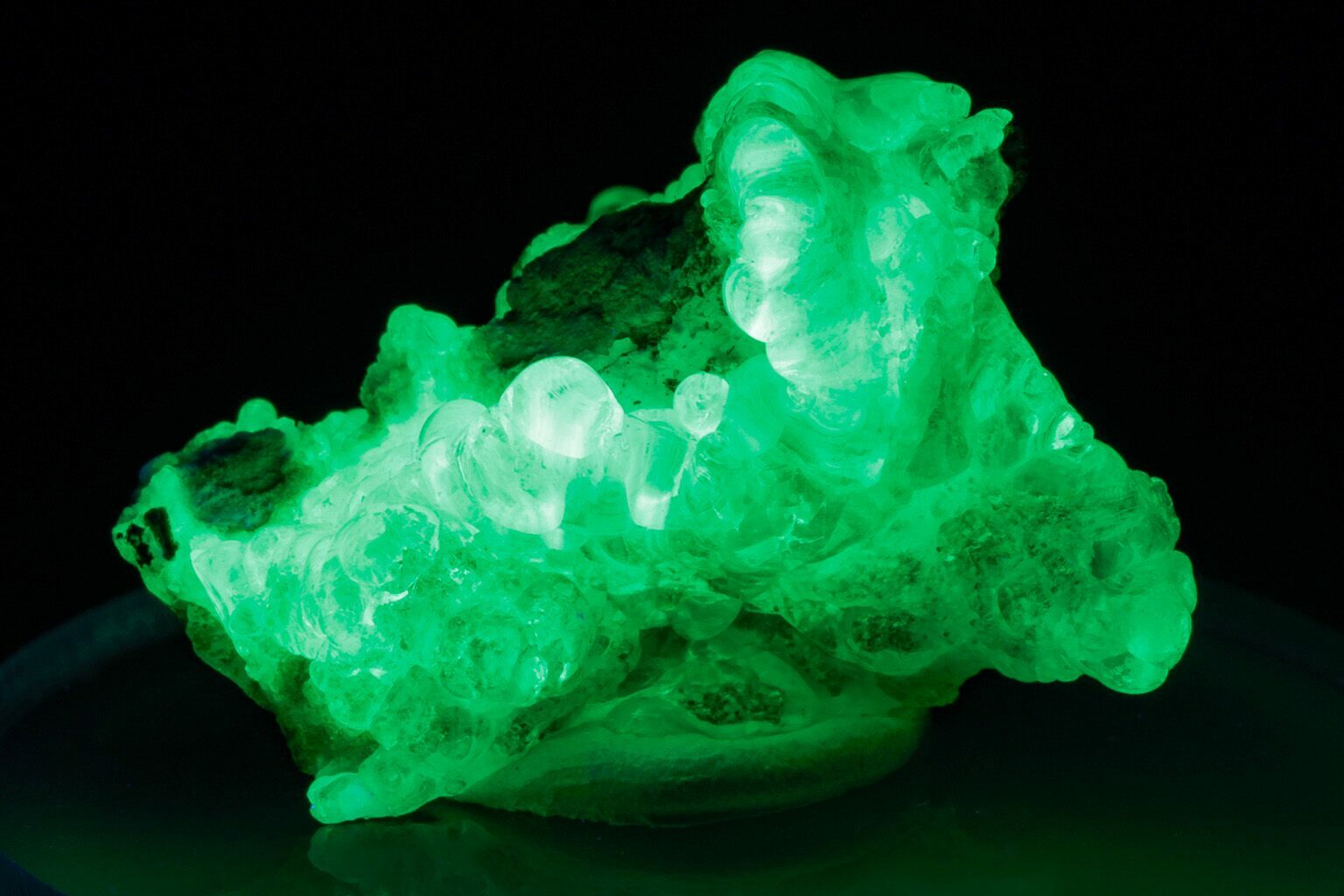 1.1" Extremely Fluorescent Hyalite Opal on Feldspar - Nambia (#287105) For Sale - FossilEra.com