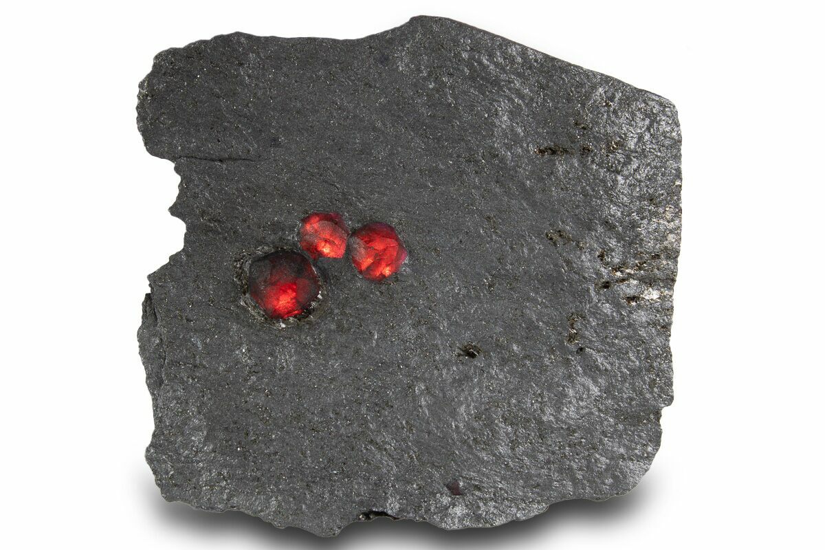 2.8" Plate of Three Red Embers Garnets in Graphite - Massachusetts ...