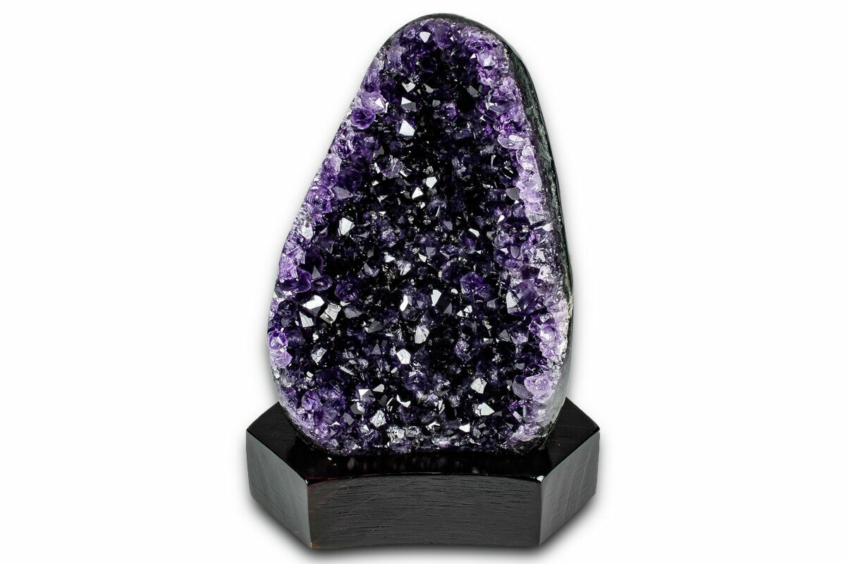 6" Deep Purple Amethyst Geode With Wood Base - Uruguay (#342738) For ...