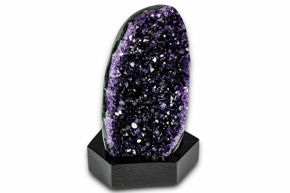 5.9" Deep Purple Amethyst Geode With Wood Base - Uruguay (#342741) For ...